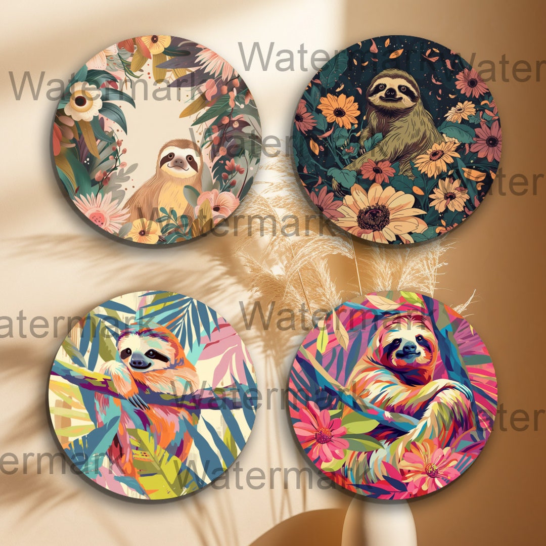 Sloth Car Coaster Sublimation Design PNG, Car Coaster Designs, Round ...