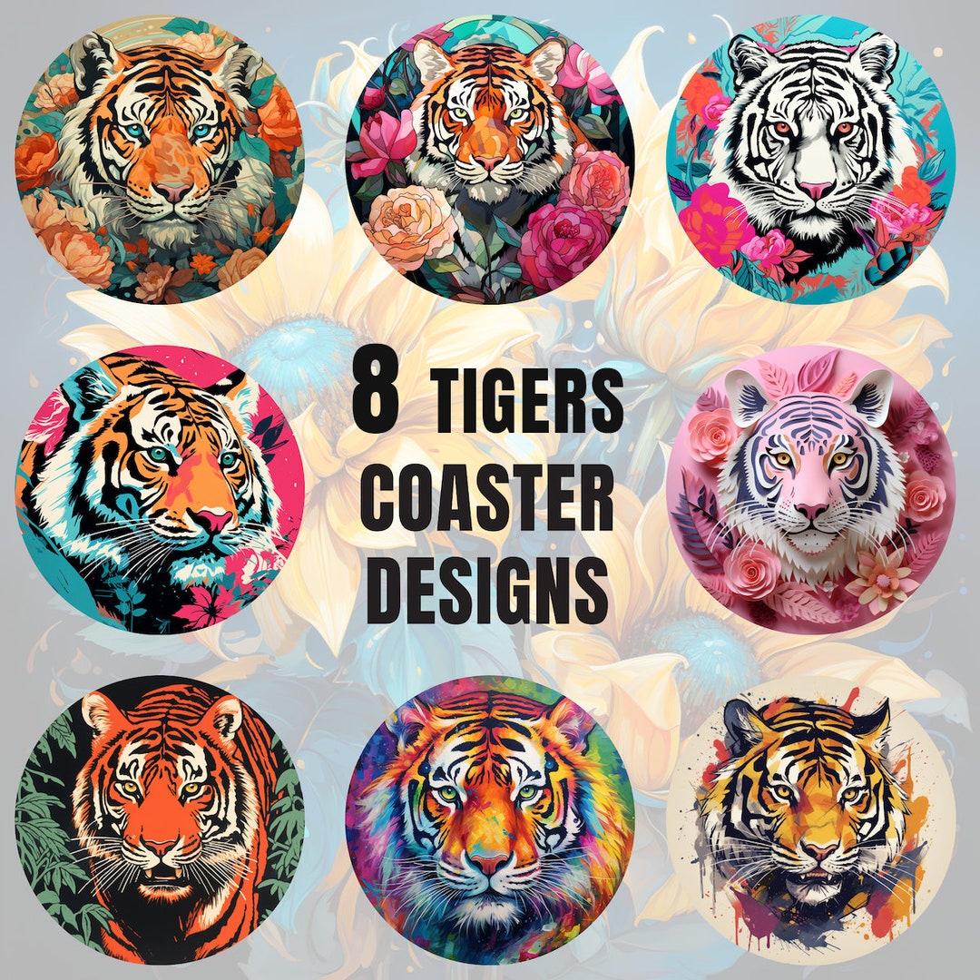 8 Tiger Coaster Sublimation Design PNG, Car Coaster Designs, Round ...
