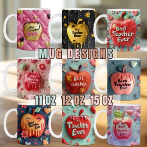 27 3D Inflated Teacher Mug Wrap, 20oz Skinny Tumbler Teacher Mug Design ...