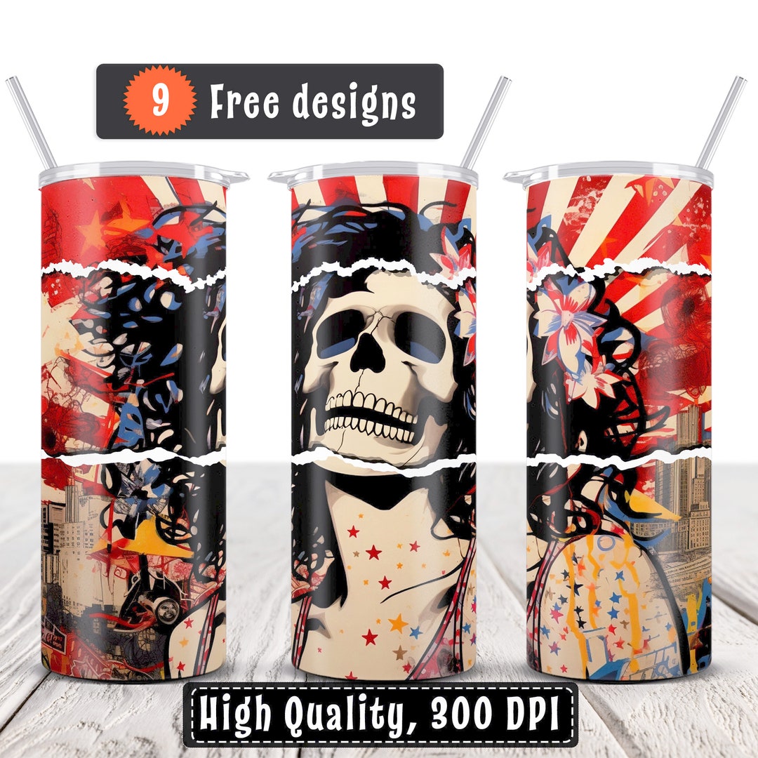 Schädel und Blumen Becher Designs, 20 Unzen Skinny Tumbler Sublimation ...