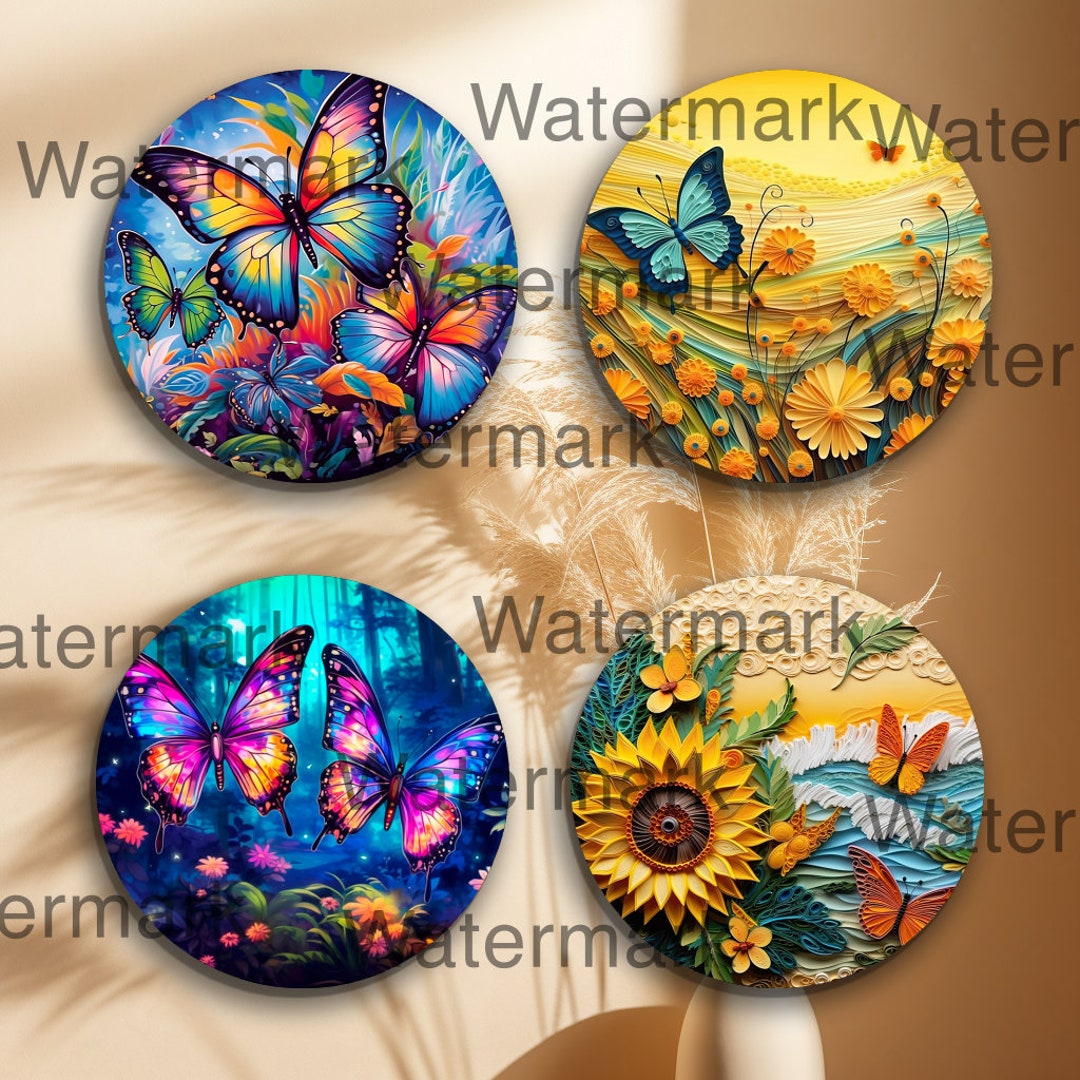 Butterfly Coaster Sublimation Design PNG, Car Coaster Designs, Round ...