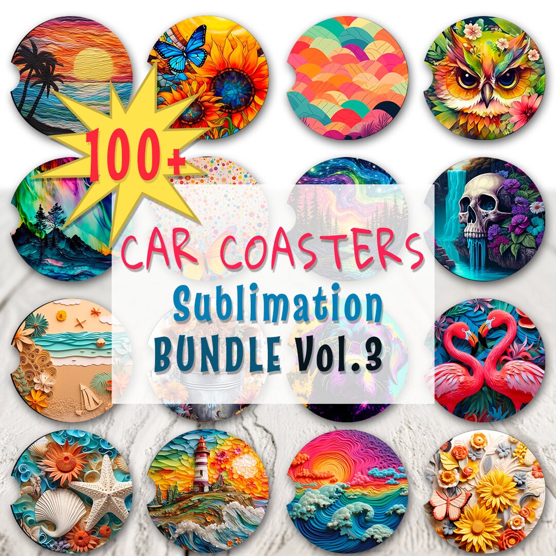 100 Car Coaster Sublimation Design PNG Vol 3, Car Coaster Designs ...