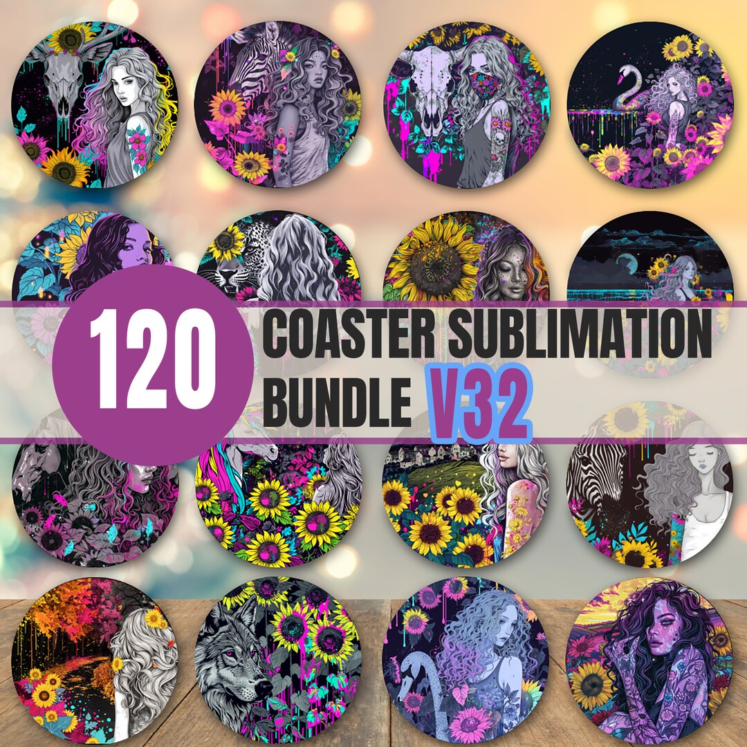 Car Coaster Sublimation Design Bundle 120+, Car Coaster Designs, Round ...