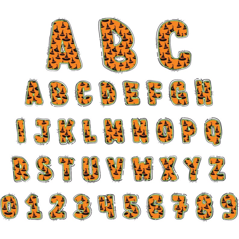 Halloween Doodle Letters With Clip Art PNG Files, Doodle Alpha Bundle ...