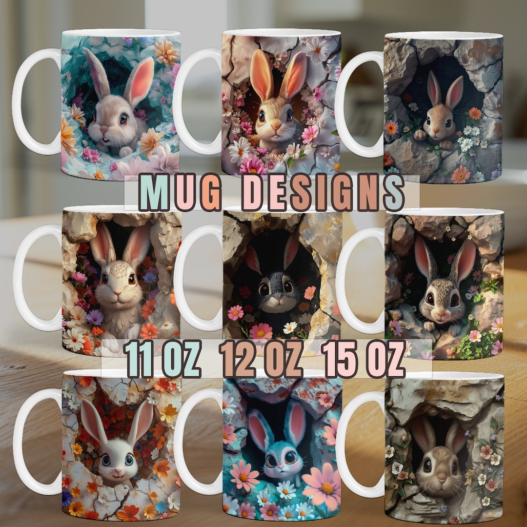 18 3D Rabbit Mug Wrap PNG, Mug Sublimation Design, 11oz 12oz 15oz ...