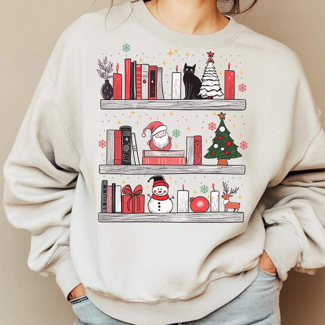 Cozy Christmas Bookshelf Png, Reader Book Club Sublimation Design,santa ...