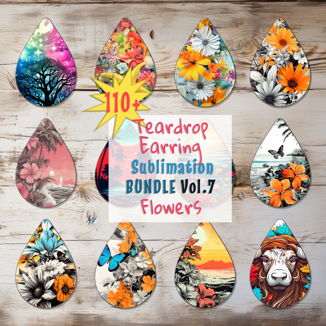 110 Flower Tear Drop Earring Sublimation Design Bundle, Earring Bundle ...