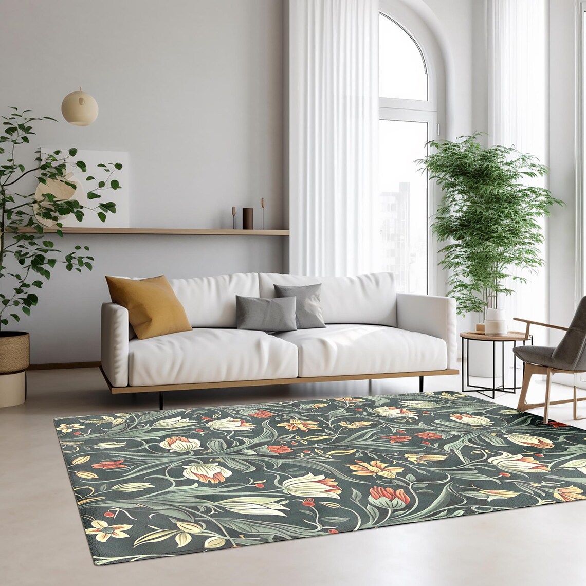 Sage Green Boho Botanical Area Rug William Morris Decorative ...