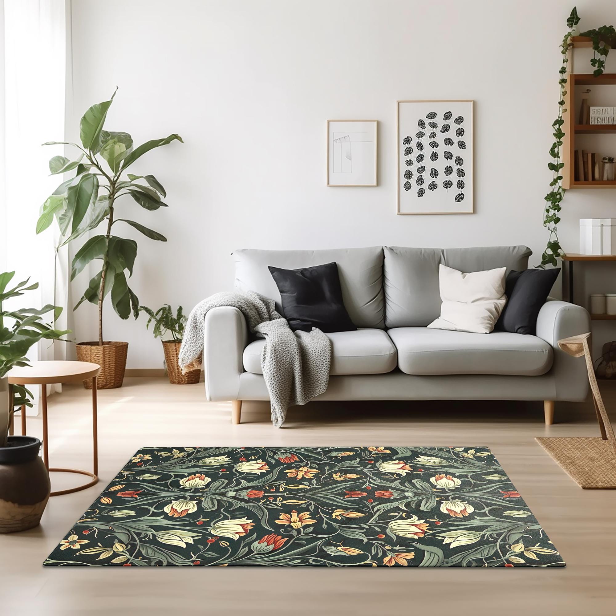 Sage Green Boho Botanical Area Rug William Morris Decorative ...