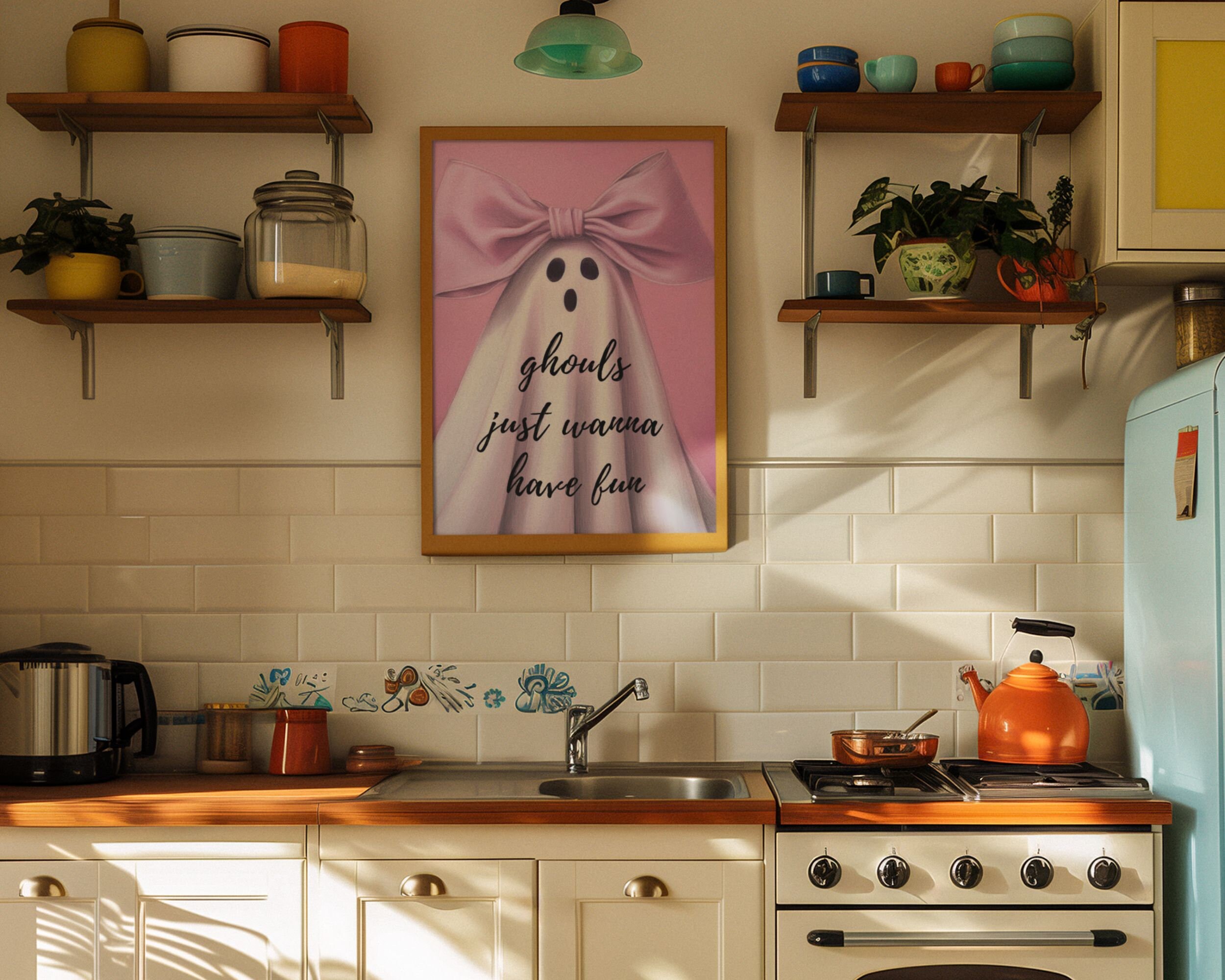 Ghouls Just Wanna Have Fun Cute Ghost Print Pink Ghost Painting Pink ...