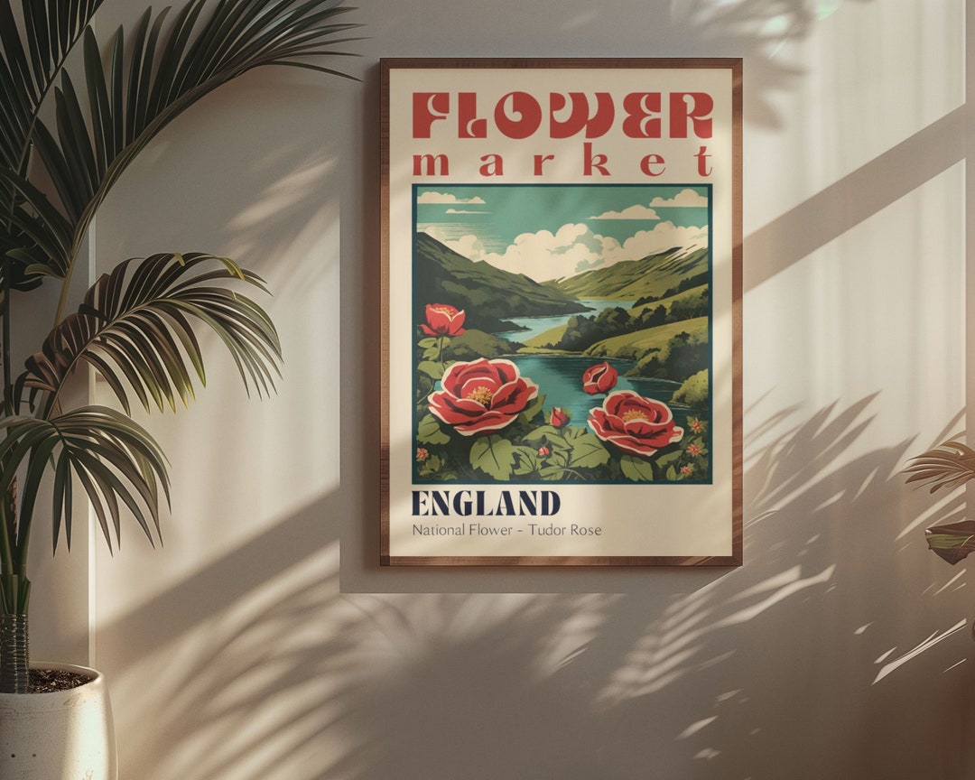 England Flower Market Poster Retro Cities Print Retro Travel Poster ...