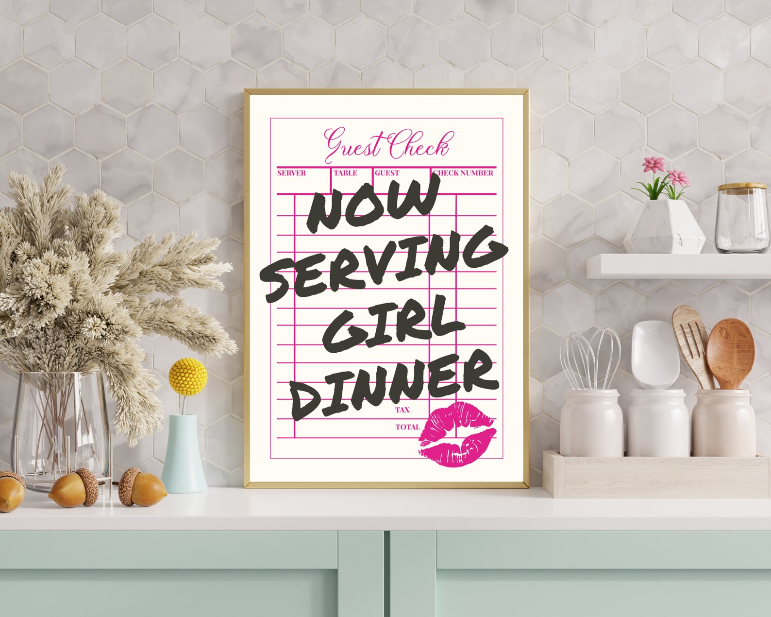 Now Serving Girl Dinner, Girl Dinner Poster, Guest Check Poster, Guest ...