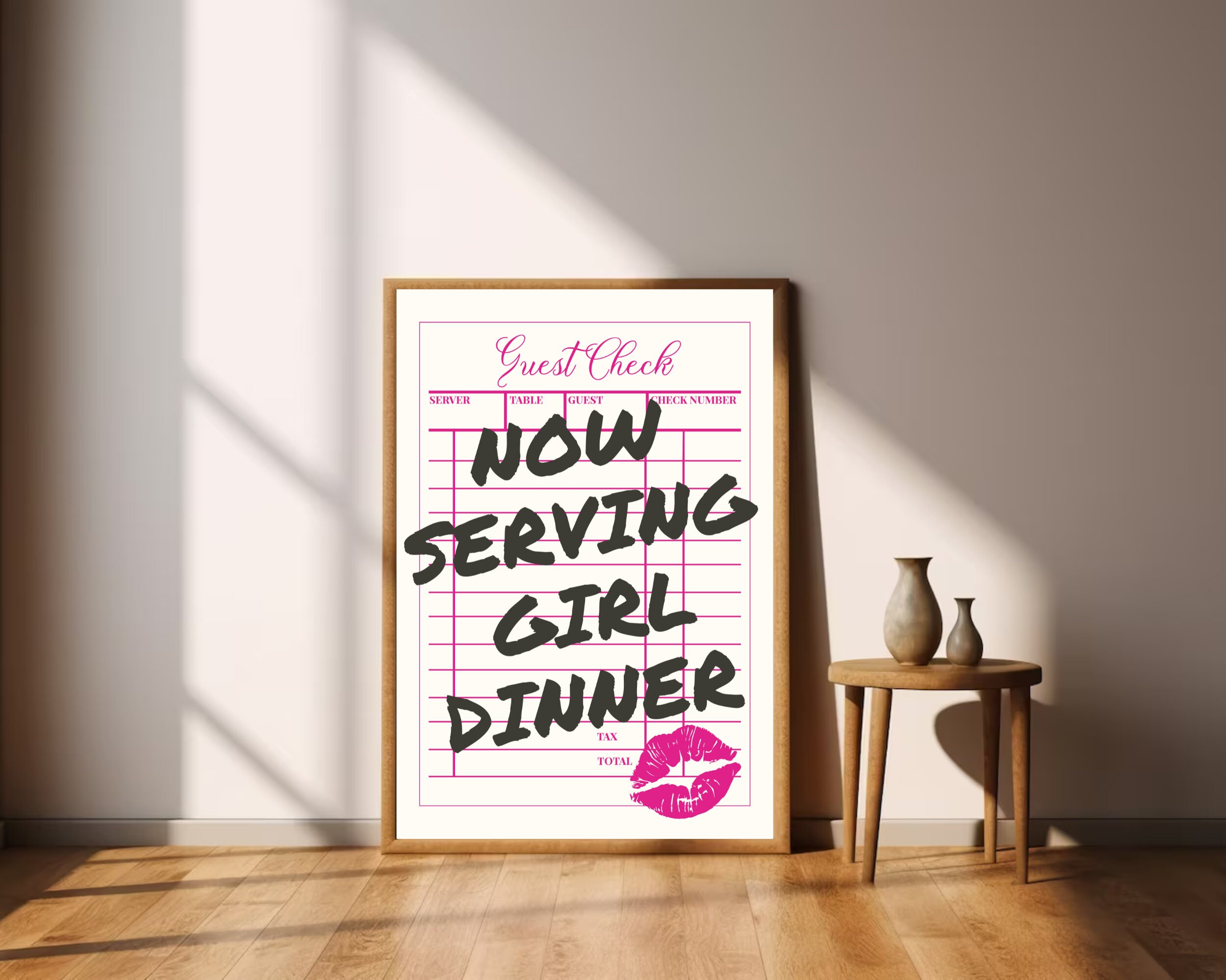 Now Serving Girl Dinner, Girl Dinner Poster, Guest Check Poster, Guest ...