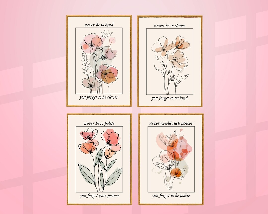 Set of 4 Prints Marjorie Poster Watercolor Line Flower Evermore Print ...