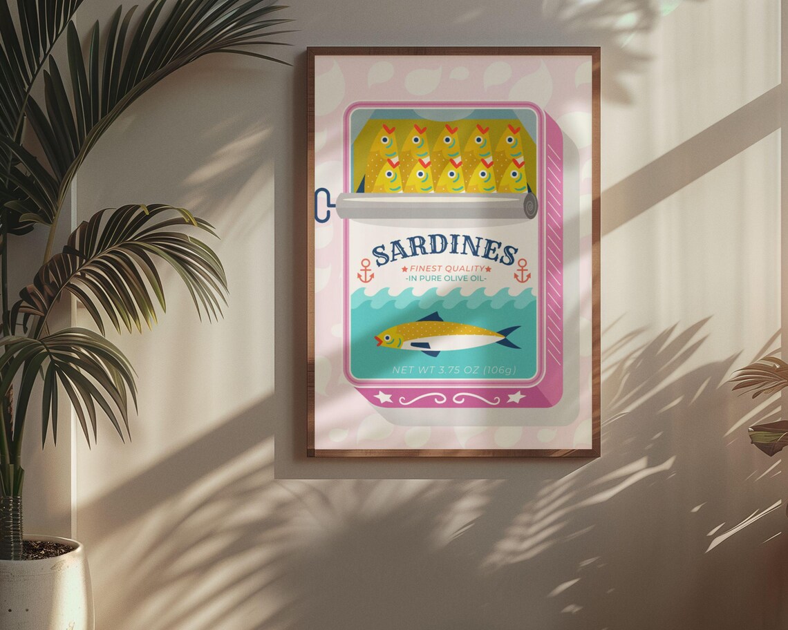 Sardine Print Sardines Wall Art Seafood Print Tinned Sardines Art Retro ...