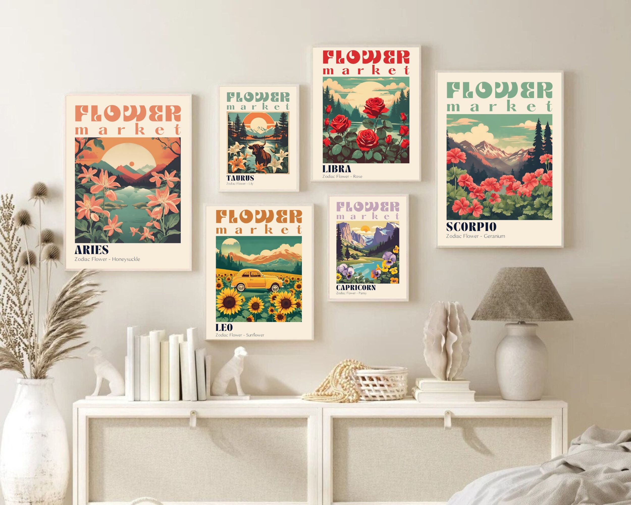Zodiac Birth Flower Print Birth Month Poster Birth Month Flower Grandma ...