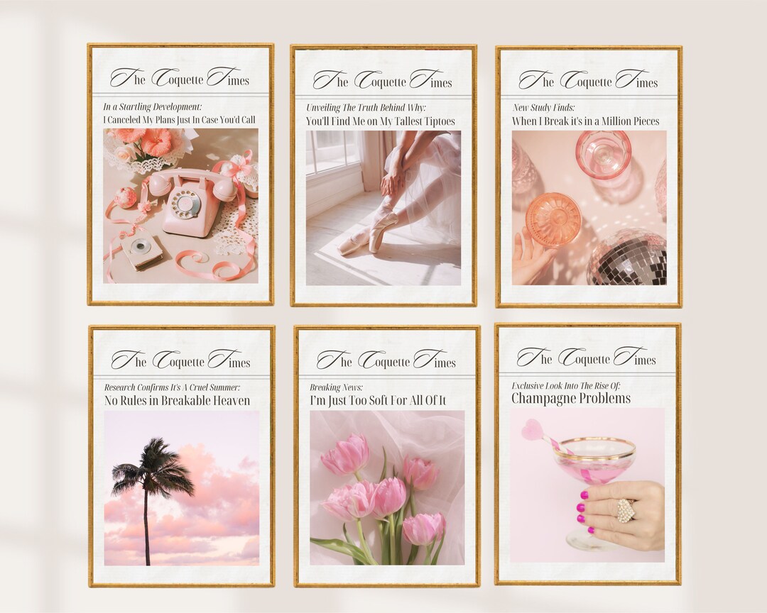 Trendy Newspaper Posters, Set of 6 Prints, Vintage Coquette Prints ...
