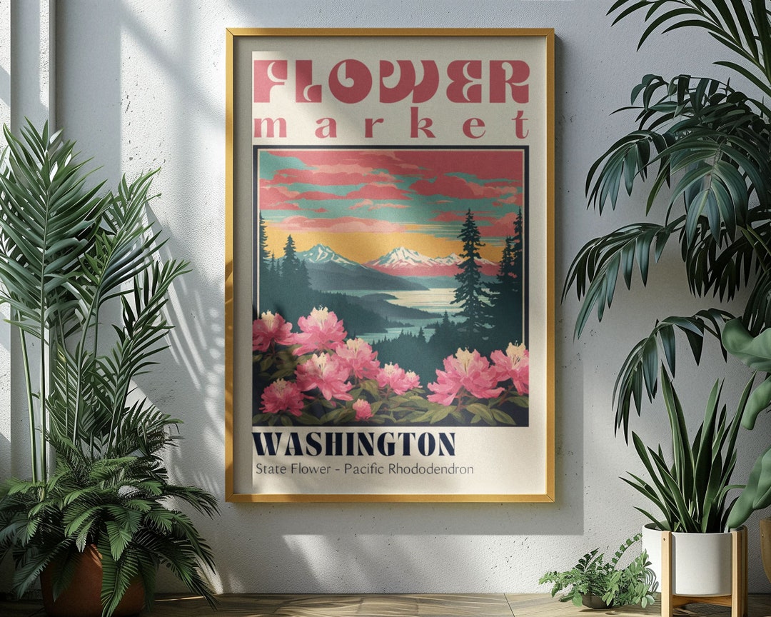 Washington State Flower Market Poster Retro Cities Prints Retro Travel ...