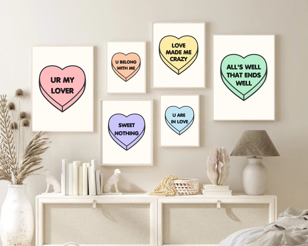 Set of 6 Candy Heart Posters, Valentines Day Posters, Girl Power ...