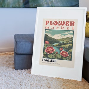 England Flower Market Poster Retro Cities Print Retro Travel Poster ...