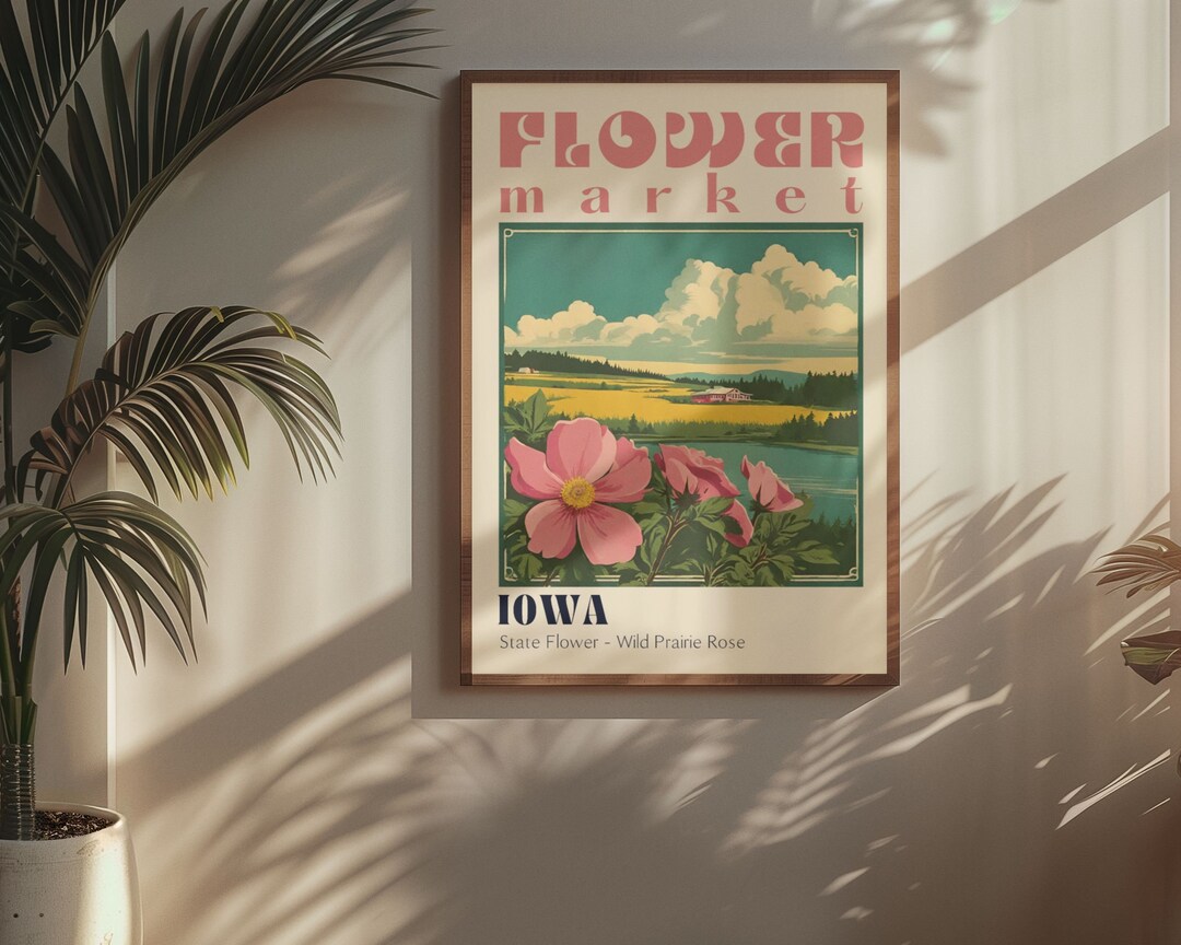 Iowa State Flower Market Poster Retro Cities Prints Retro Travel Poster ...