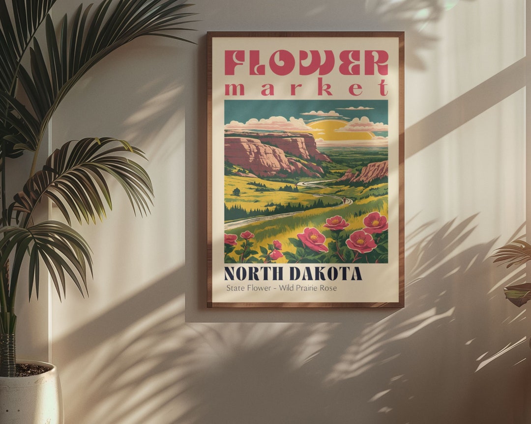 North Dakota State Flower Market Poster Retro Cities Prints Retro ...