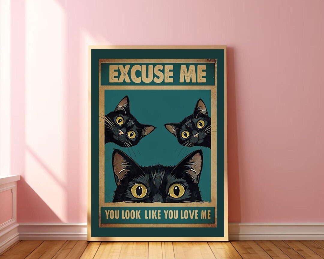 Black Cat Wall Art Funny Cat Poster Retro Vintage Cat Print Dopamine ...