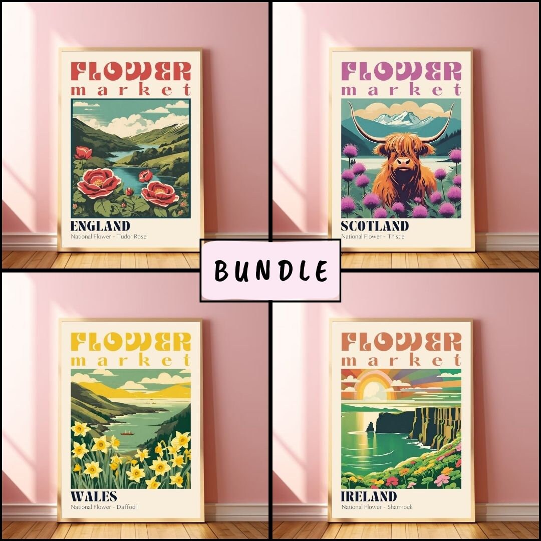 Set of 4 UK Flower Market Poster Bundle, Matisse Flowermarket, Flower ...