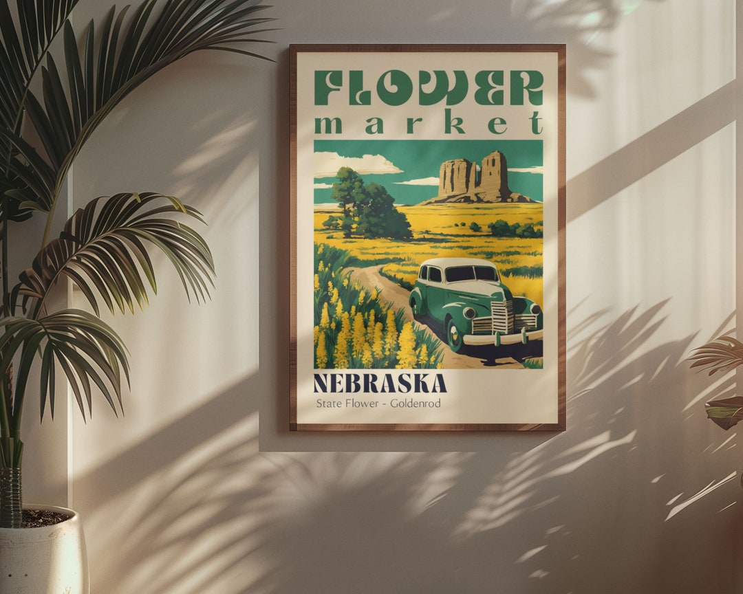 Nebraska State Flower Market Poster Retro Cities Prints Retro Travel ...
