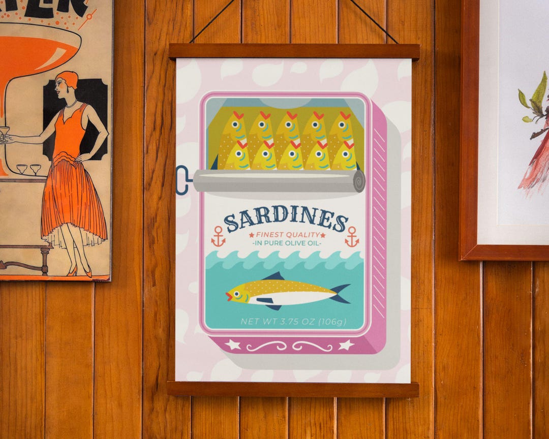 Sardine Print Sardines Wall Art Seafood Print Tinned Sardines Art Retro ...