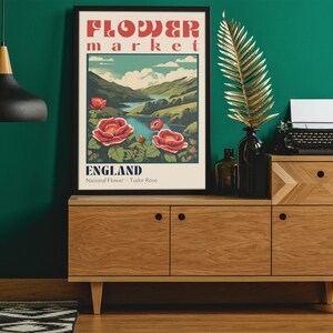 England Flower Market Poster Retro Cities Print Retro Travel Poster ...