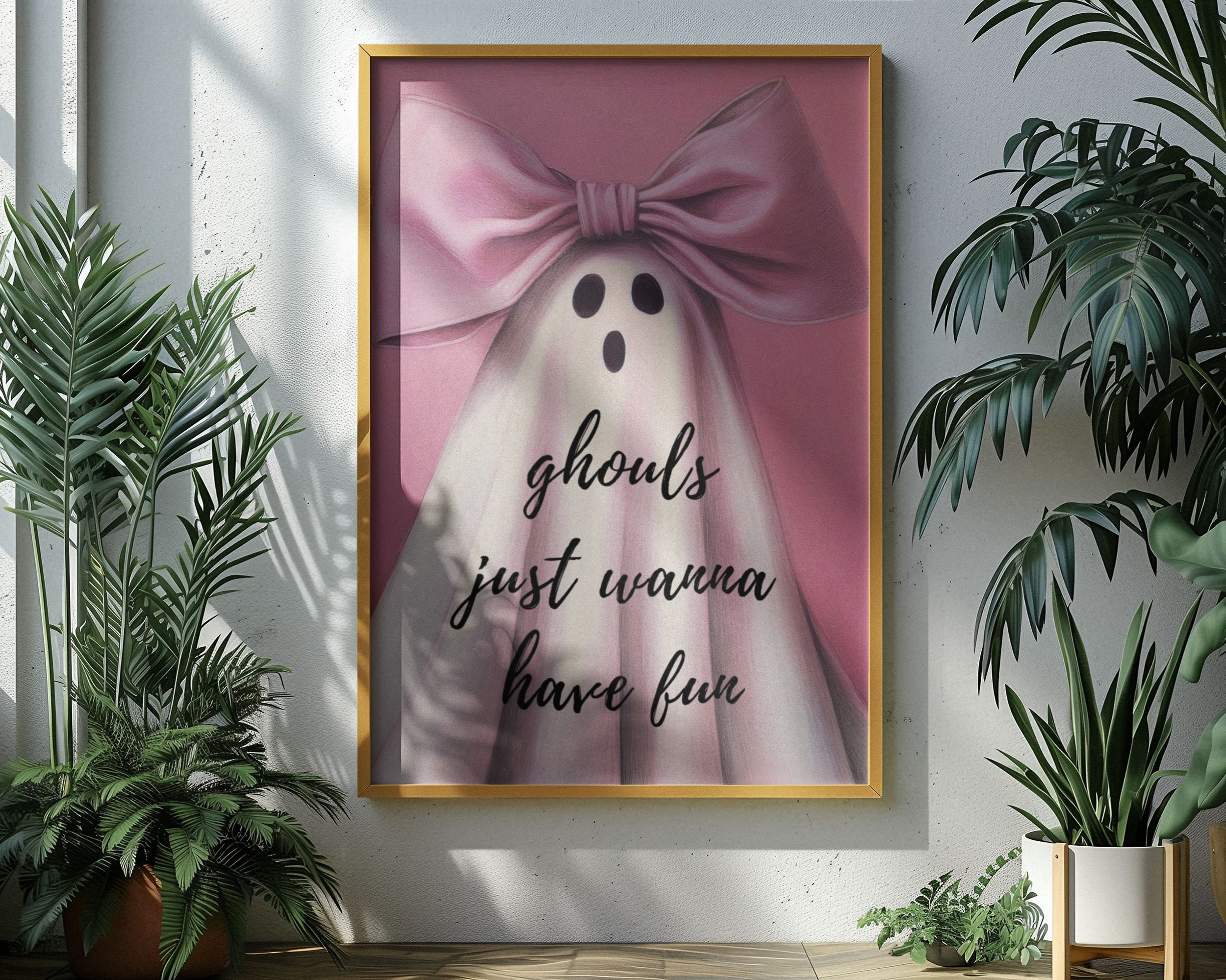 Ghouls Just Wanna Have Fun Cute Ghost Print Pink Ghost Painting Pink ...