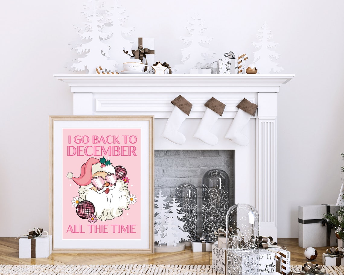 Back to December Poster, Pink Christmas Wall Art, Pink Santa Poster ...