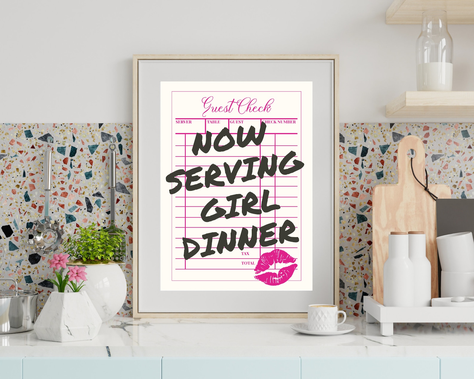 Now Serving Girl Dinner, Girl Dinner Poster, Guest Check Poster, Guest ...