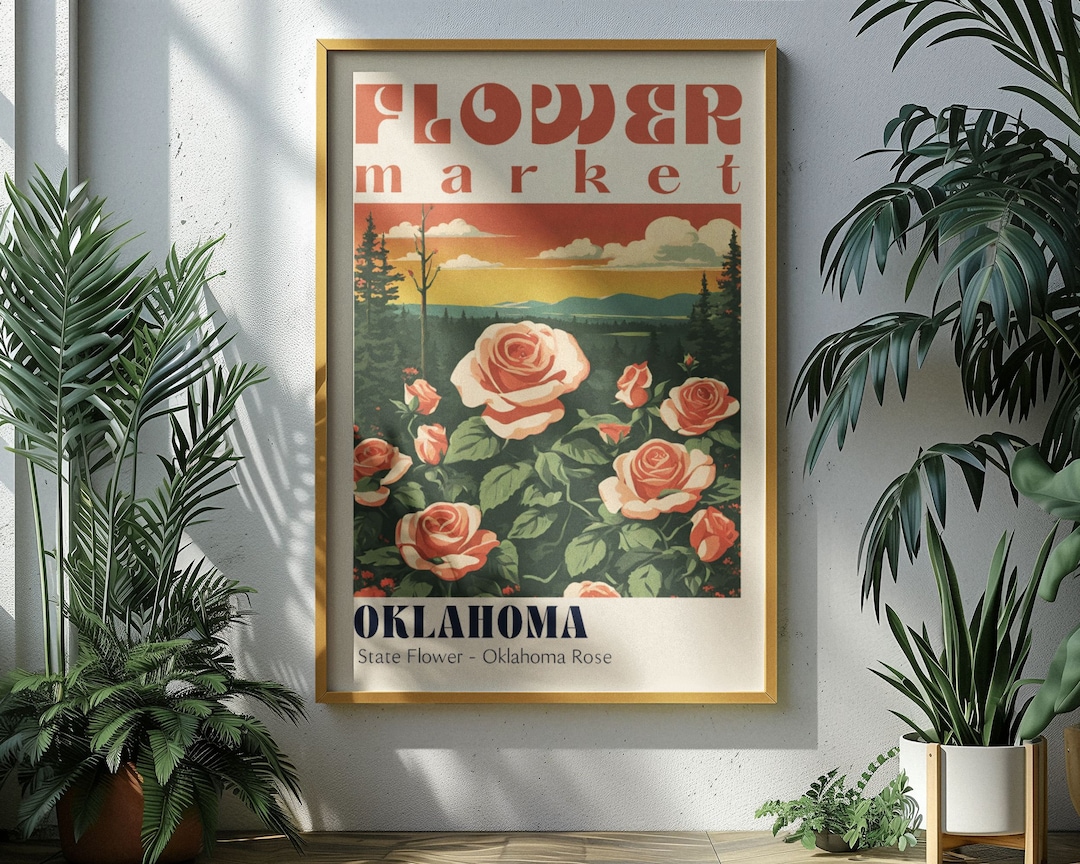 Oklahoma State Flower Market Poster Retro Cities Prints Retro Travel ...