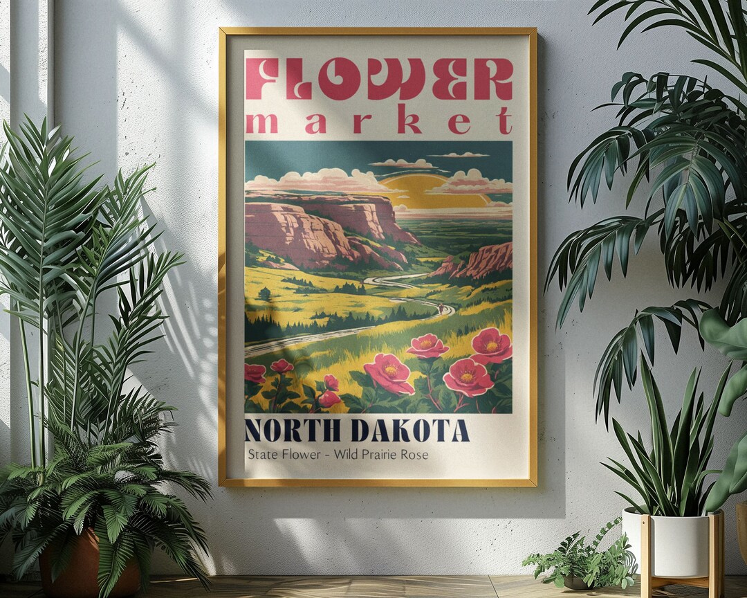 North Dakota State Flower Market Poster Retro Cities Prints Retro ...