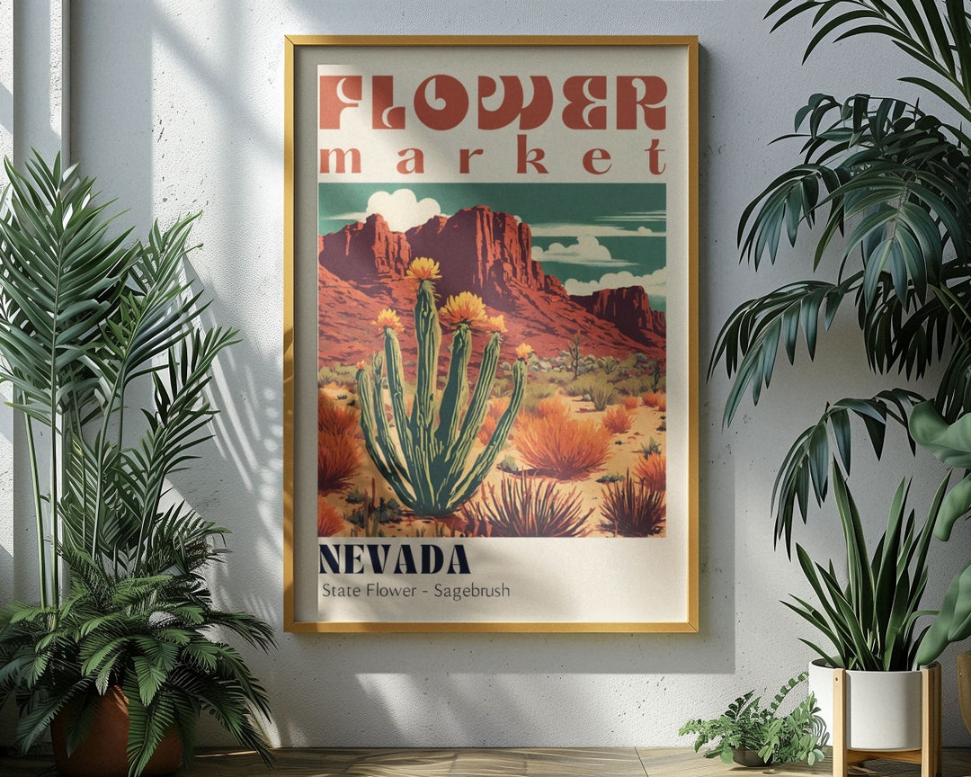Nevada State Flower Market Poster Retro Cities Prints Retro Travel ...