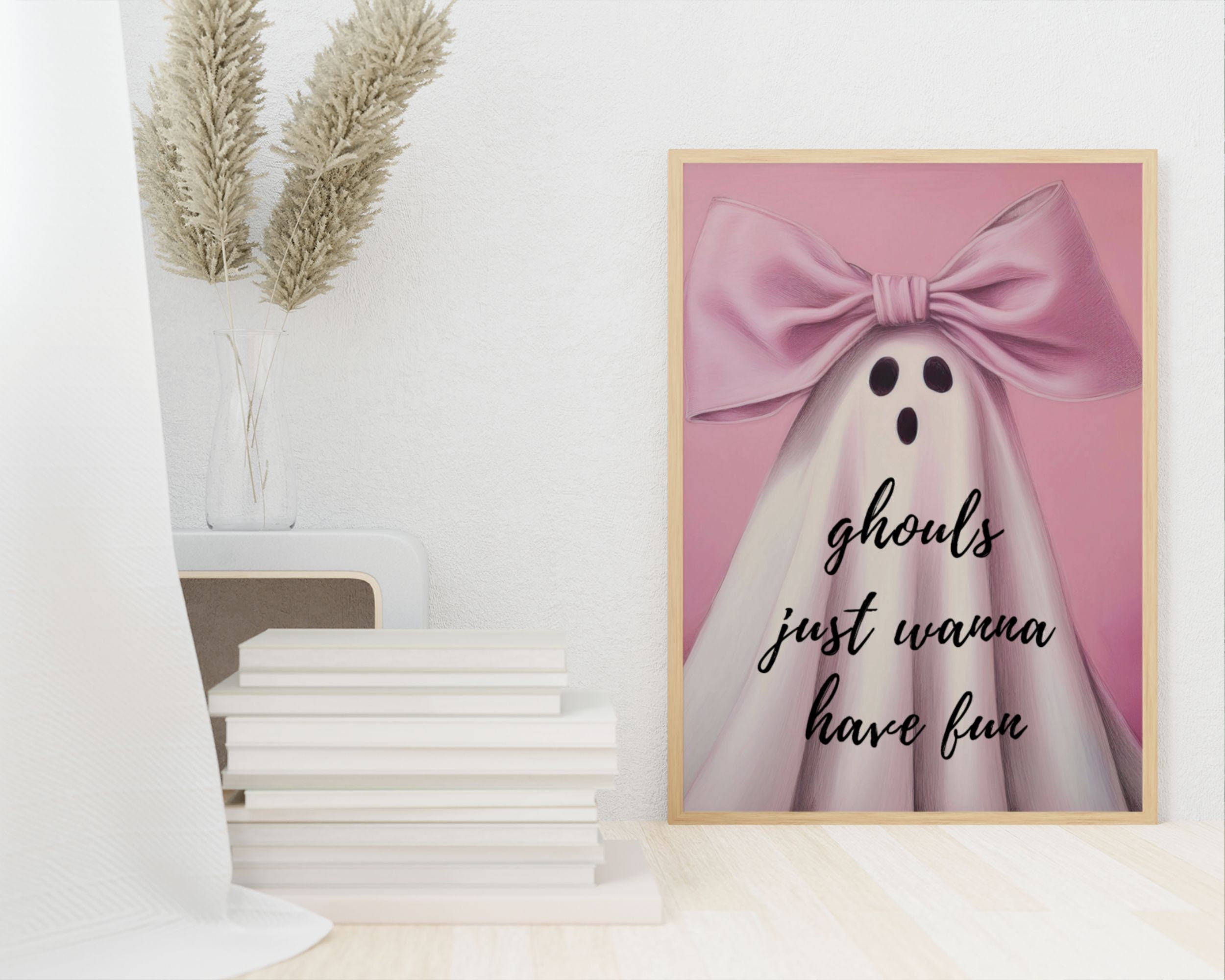 Ghouls Just Wanna Have Fun Cute Ghost Print Pink Ghost Painting Pink ...