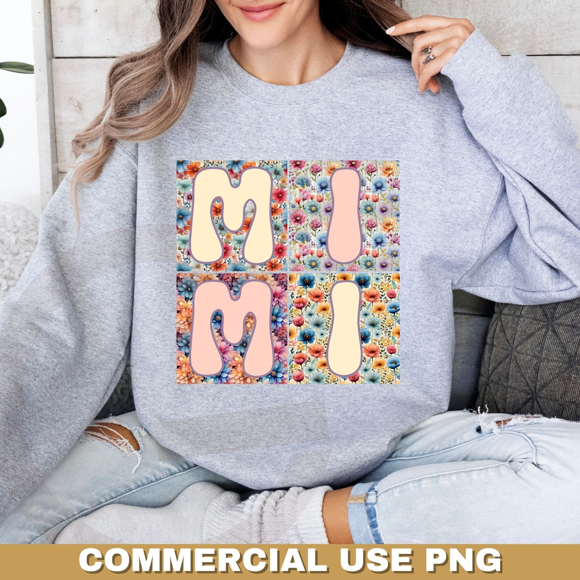 Boho Flowers Mimi Sublimation Png, Retro Mothers Day Floral Clipart ...