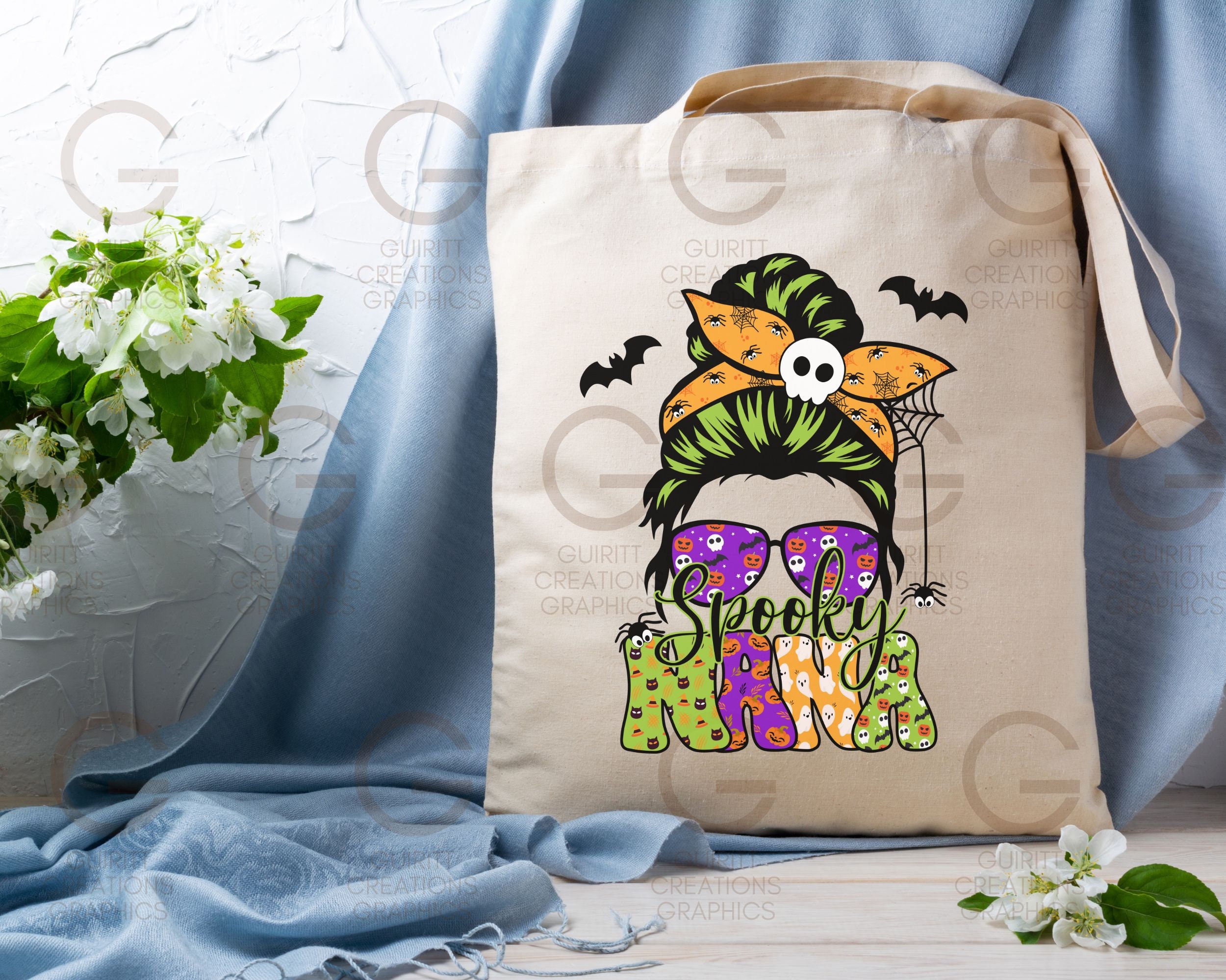 Spooky Nana PNG Halloween Nana Sublimation Png Spooky Nana Messy Bun ...