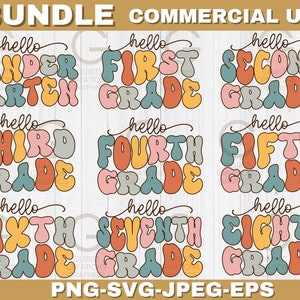 Back to School Groovy Bundle, First Day of School Clipart, Retro First ...