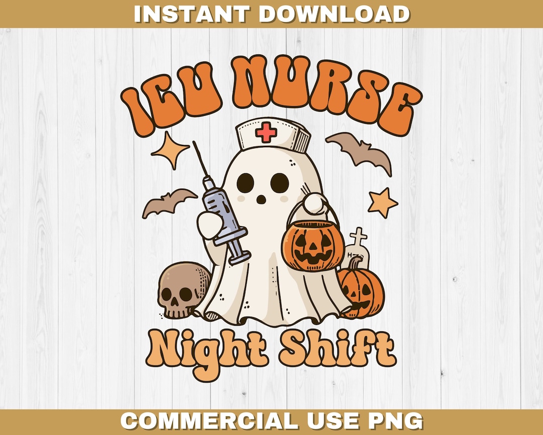 ICU Nurse Ghost Png Spooky Vibes Halloween Icu Nurse Scrubs Sublimation ...