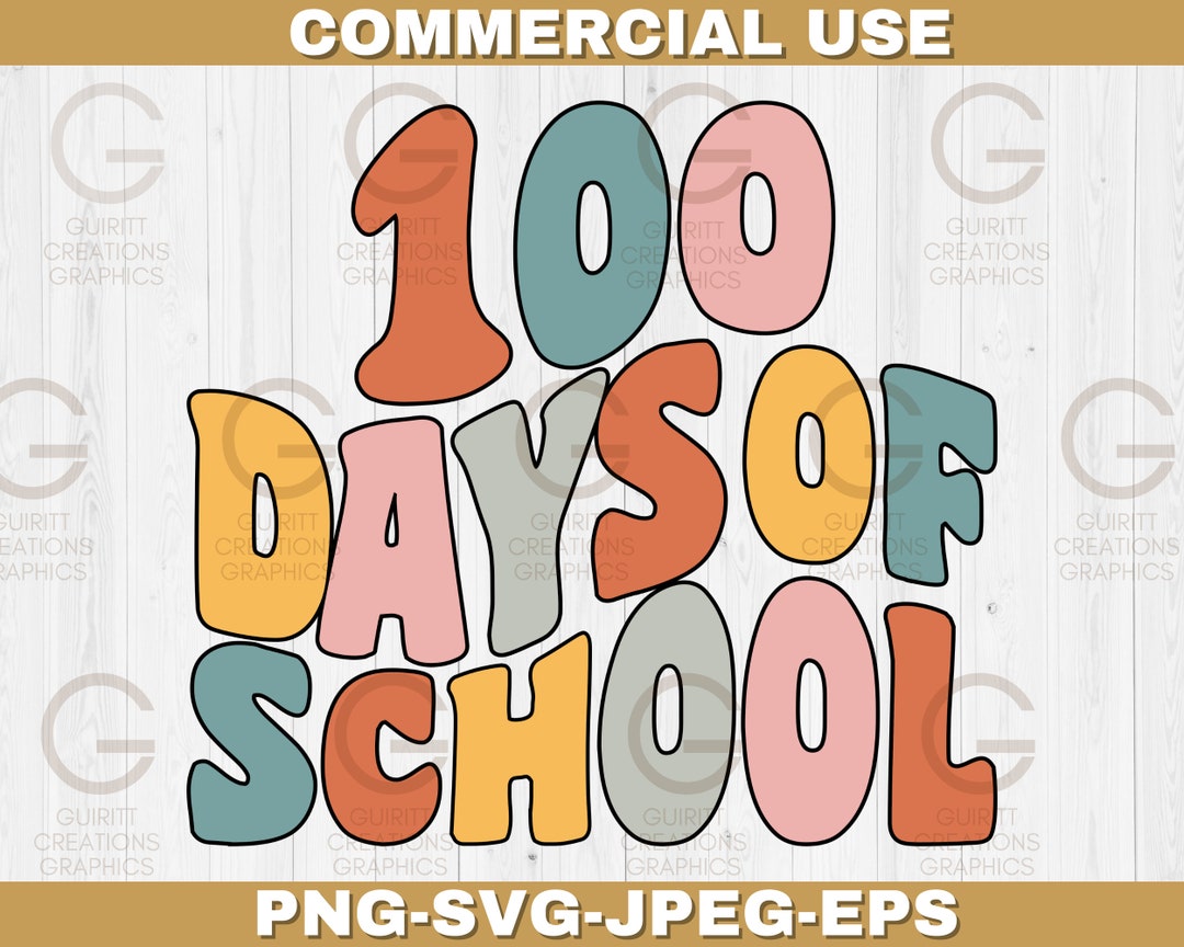 100 Days of School Vintage Groovy Png, Wavy 100 Days of School Svg ...