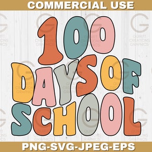 100 Days of School Vintage Groovy Png, Wavy 100 Days of School Svg ...