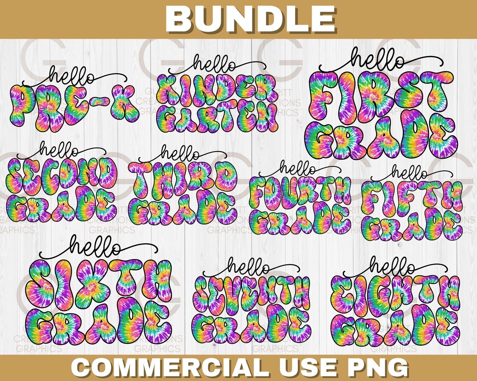 Hello Grades Bundle PNG, Tie Dye Groovy Back to School PNG Bundle ...