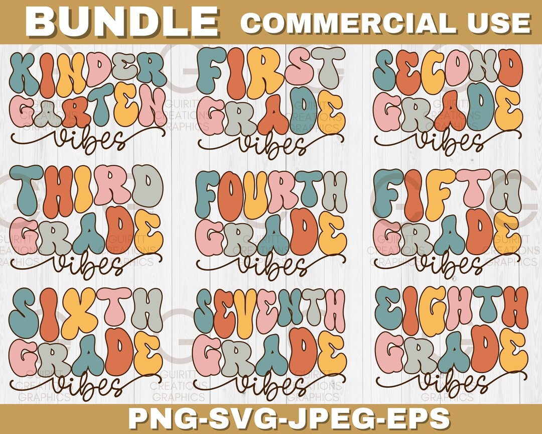 Back to School Vibes Groovy Bundle, Retro First Day of School ...