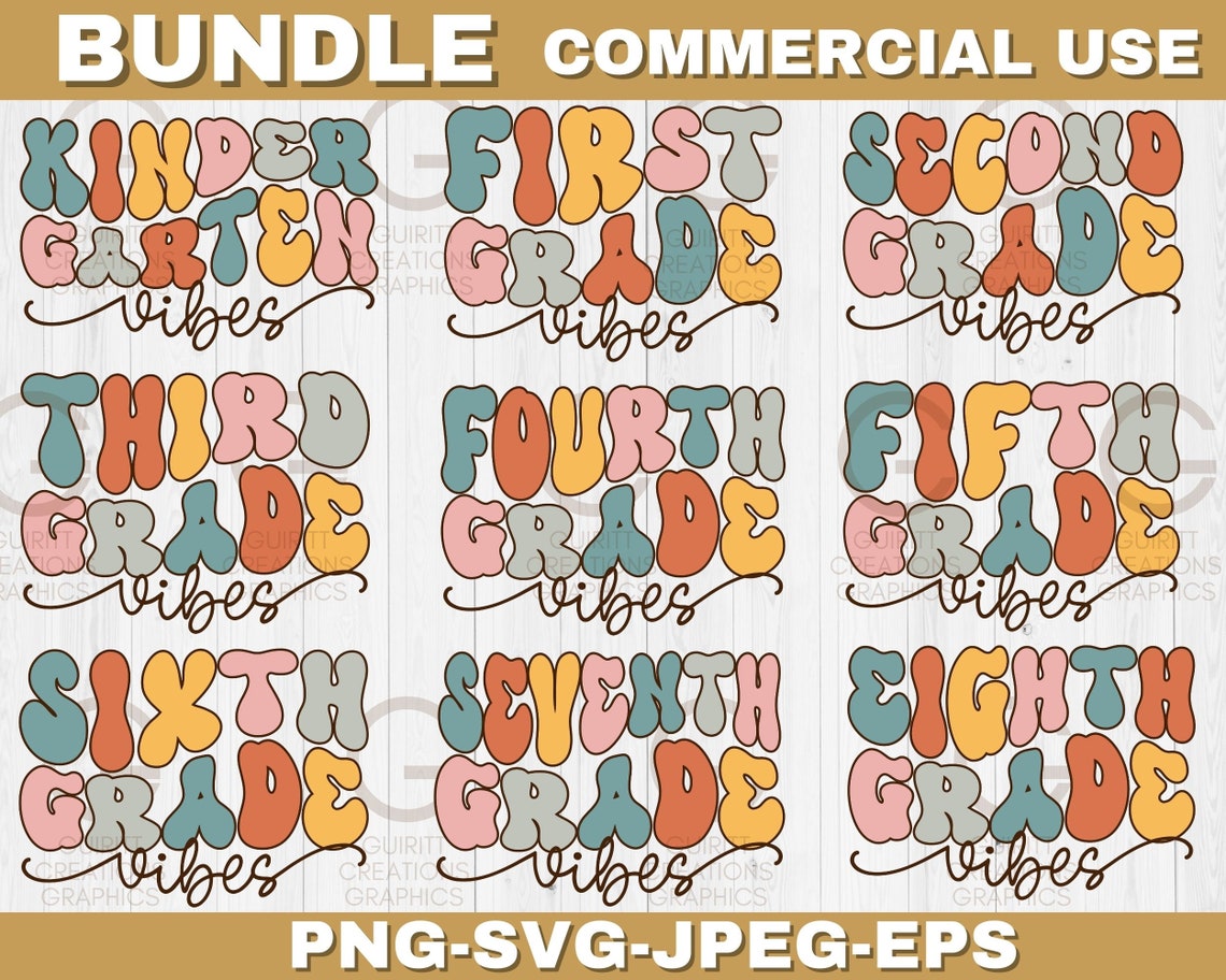 Back to School Vibes Groovy Bundle, Retro First Day of School ...