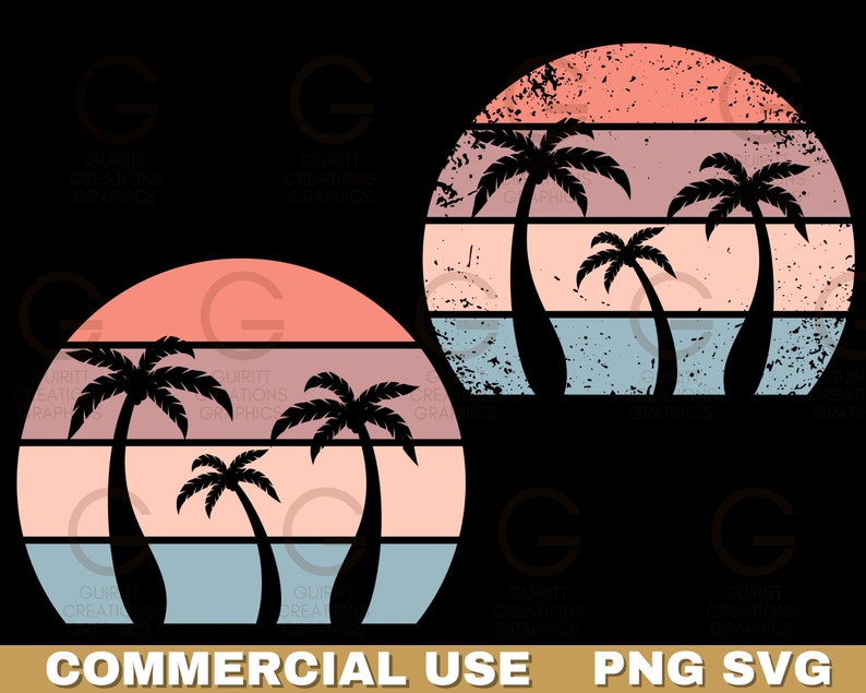 Vintage Palm Trees Sunset Png and Svg Summer Palms Beach Sunset Retro ...