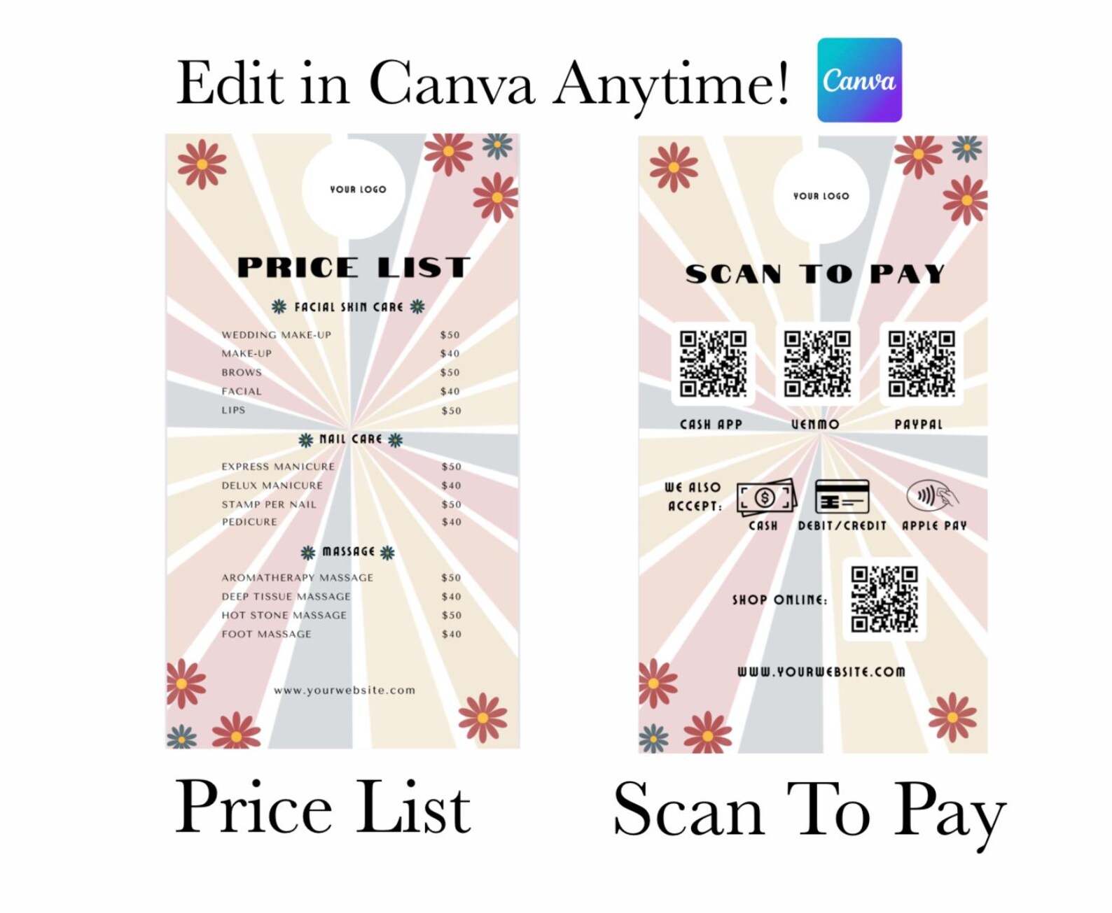 DIY Price List Template & Scan to Pay Template QR Code Sign Canva ...