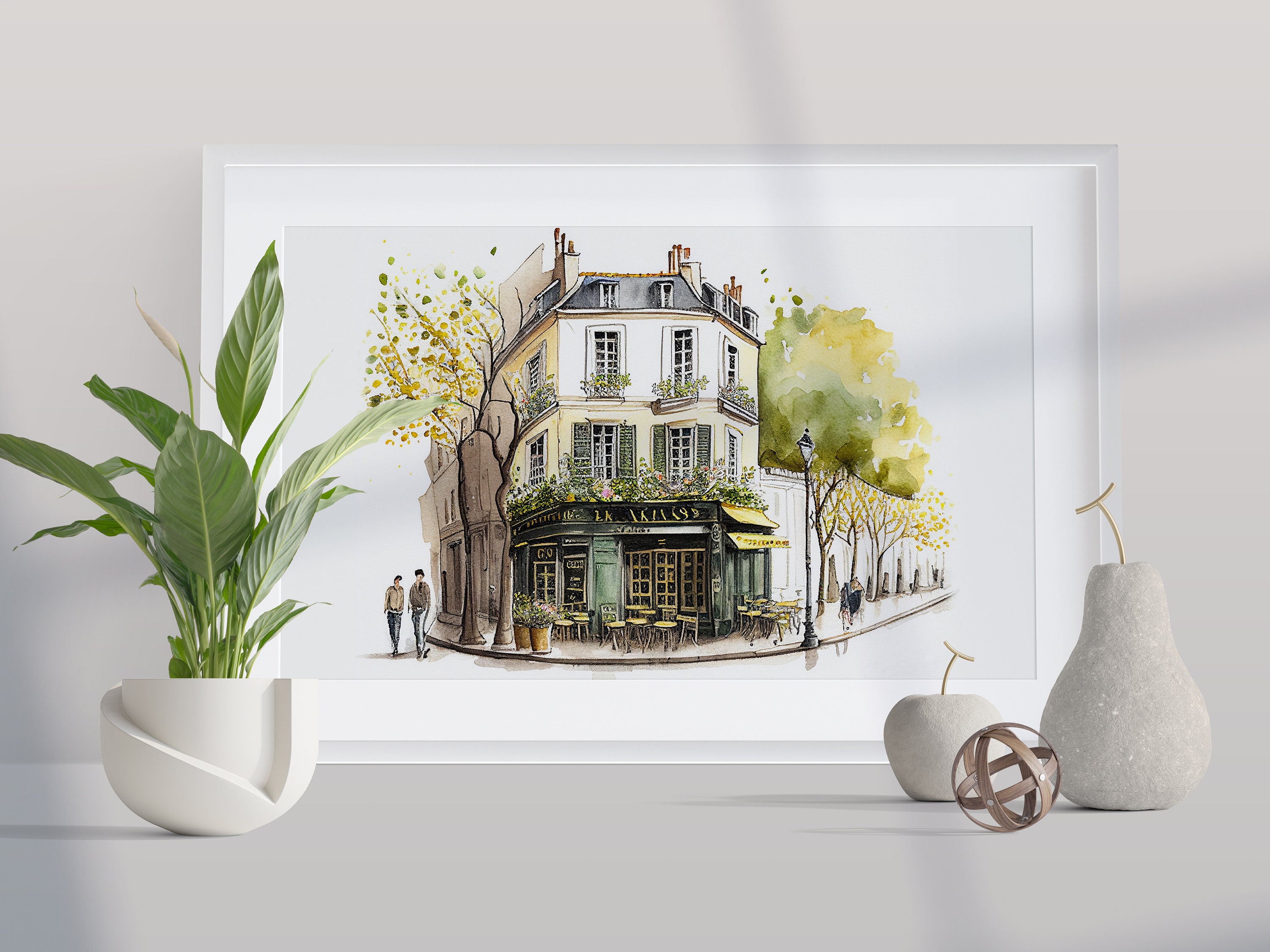 Watercolor Ink Illustration Parisian Restaurant Scene Charming French ...